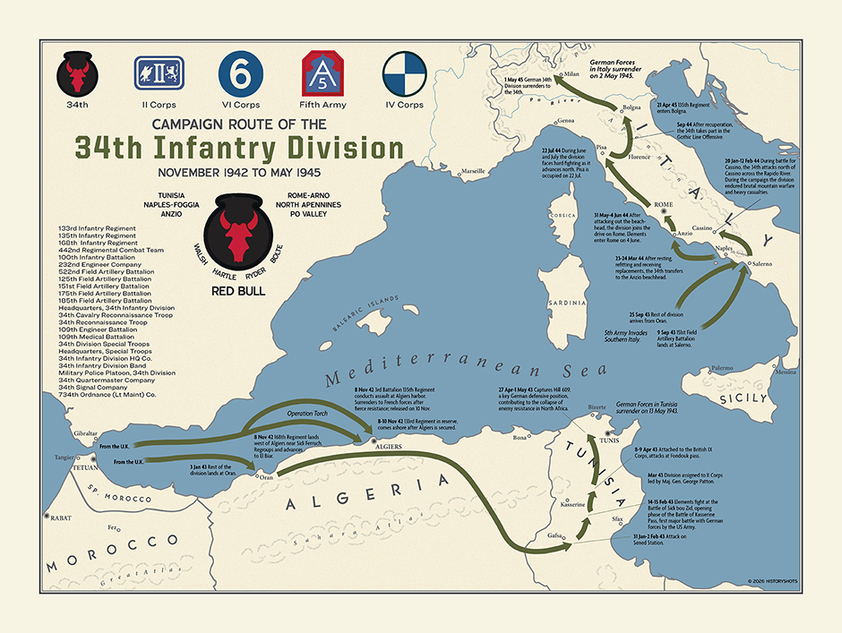 34th Infantry Division Campaign Map – HistoryShots InfoArt