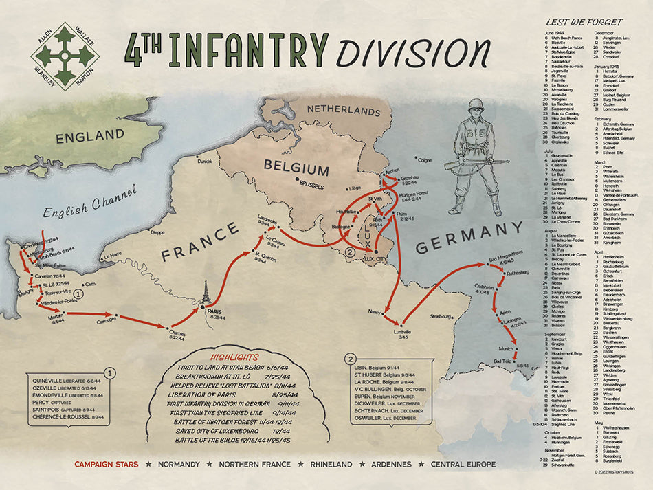 4th Infantry Division Campaign Route Map – HistoryShots InfoArt