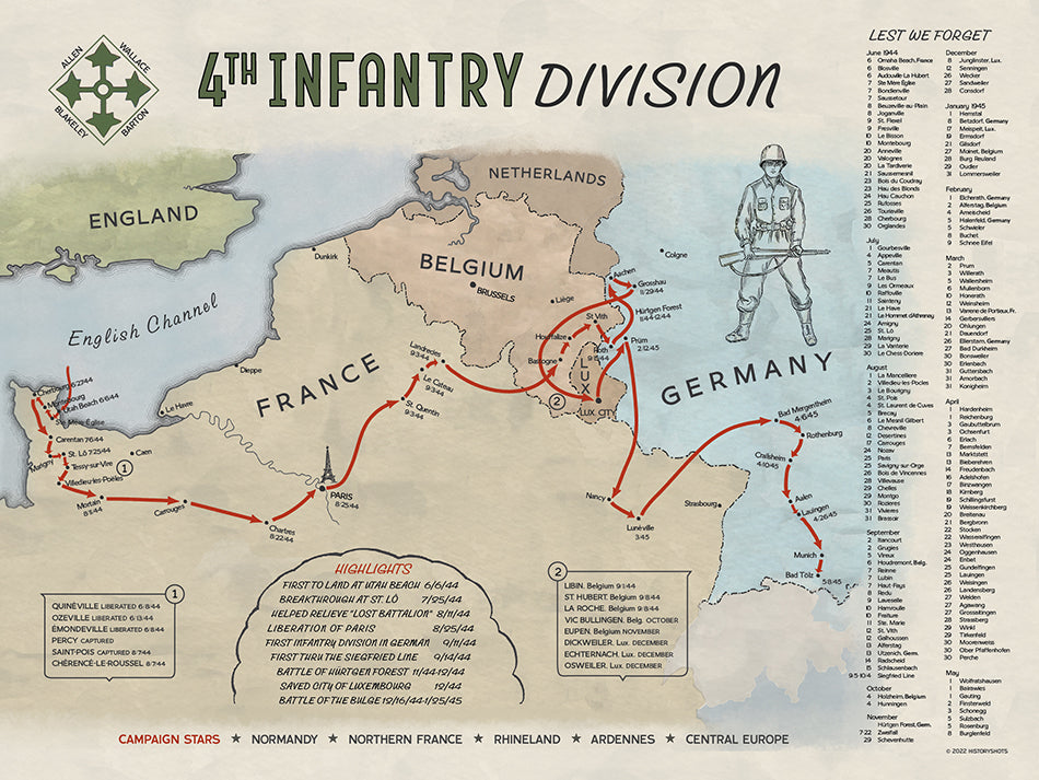 4th Infantry Division Campaign Route Map – HistoryShots InfoArt